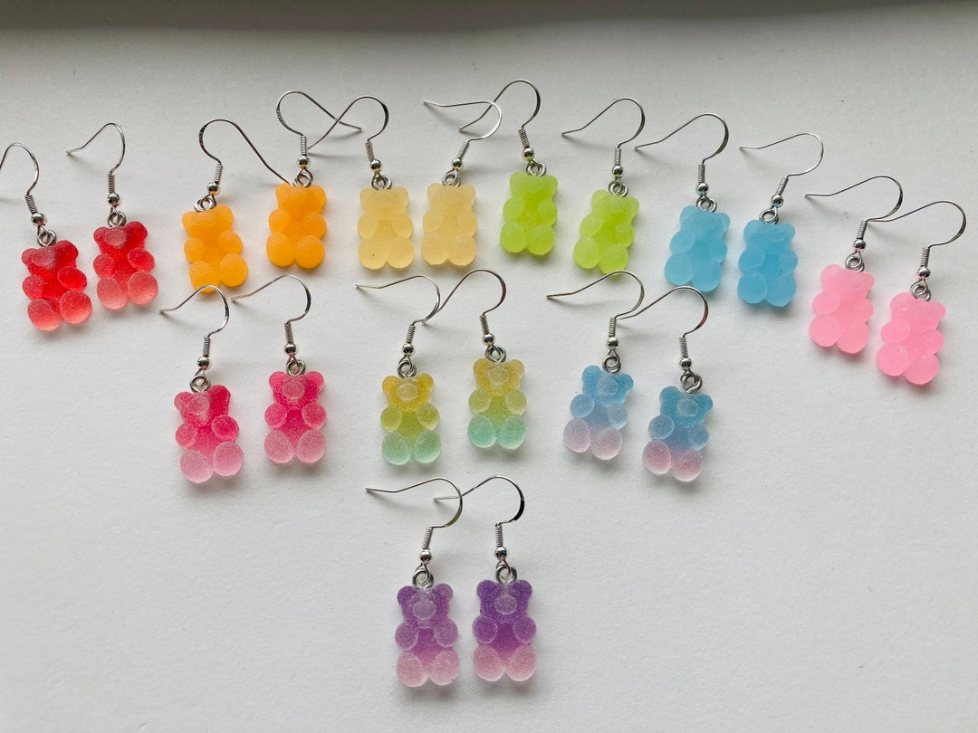 Sugared Gummy Bear Dangle Earrings, Candy Earrings, Gummy Bear Earrings, Kawaii Earrings ...