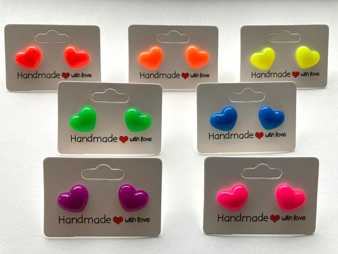Neon Heart Stud Earrings, 80’s Neon Stud Stainless Steel Earrings ...