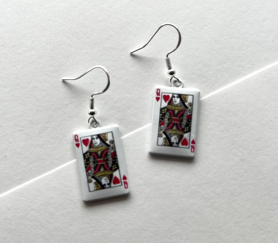 Queen of Hearts Dangle Earrings, Playing Card Earrings, Poker Earrings ...