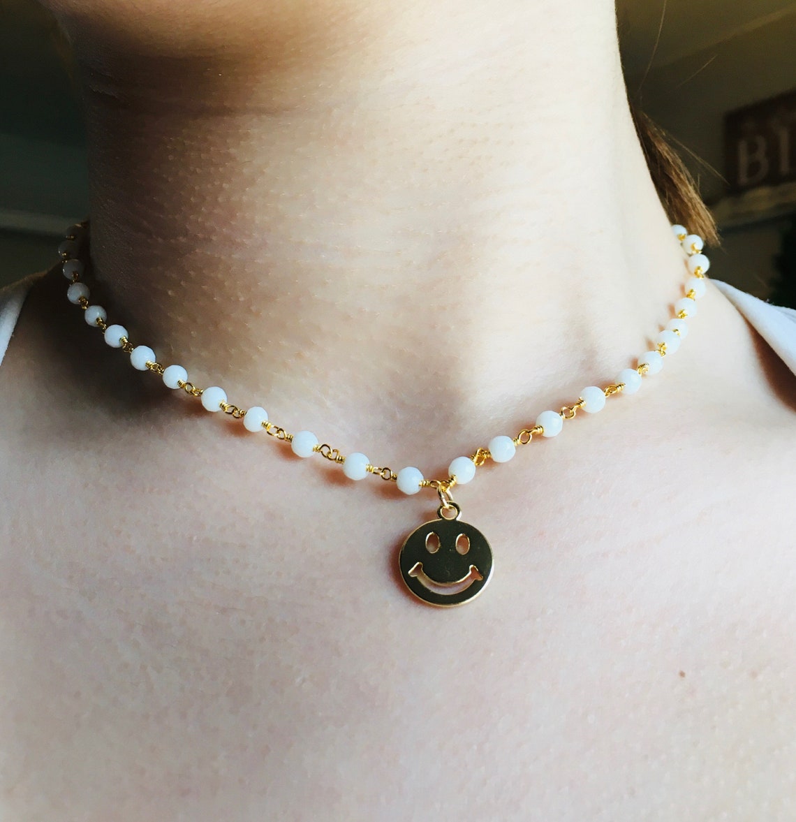 Smiley Face Choker Necklace Smiley Face Beaded Necklace | Etsy