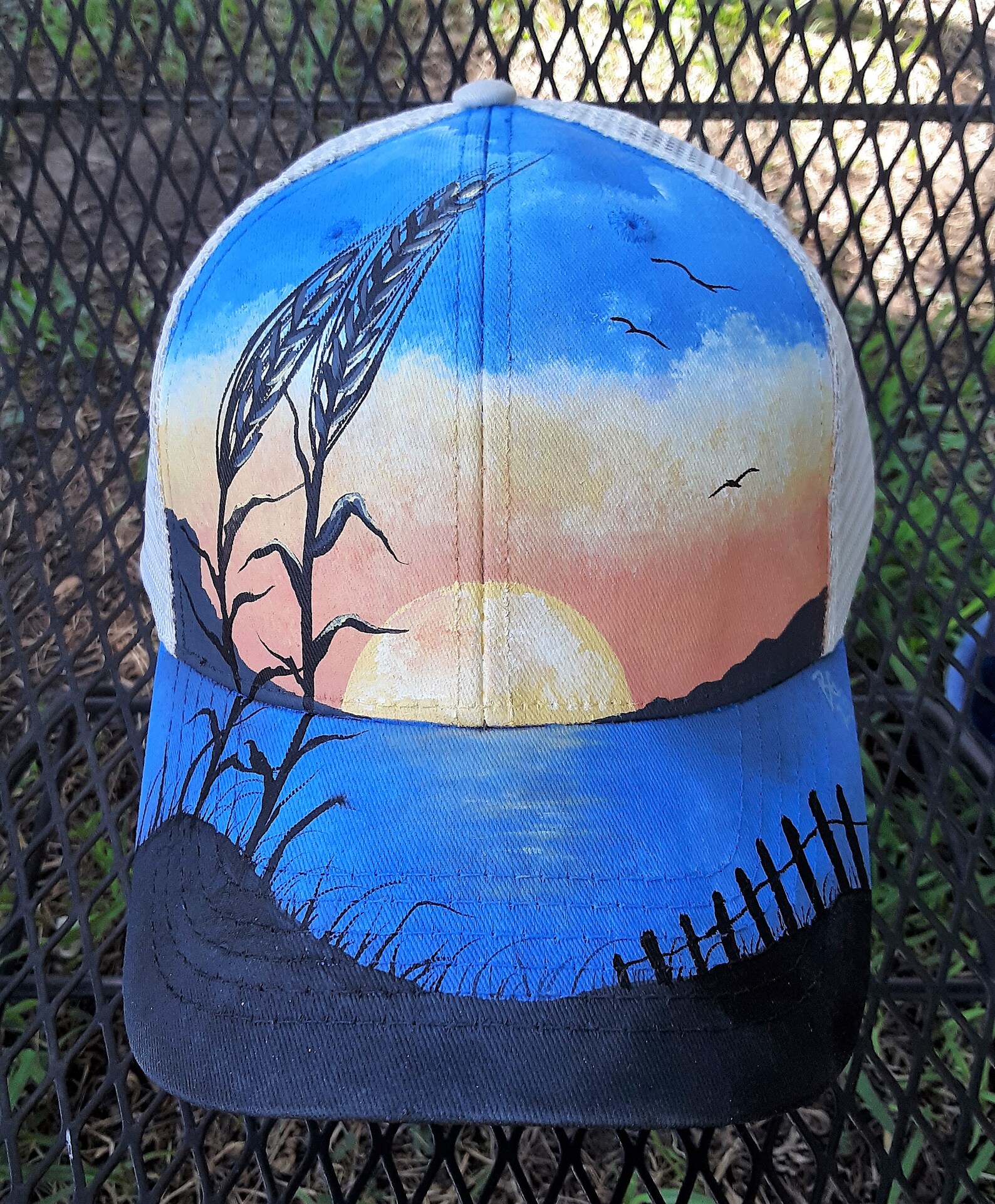 Sunset Trucker Cap, Adult Hand Painted Caps for Men or Women, Art ...