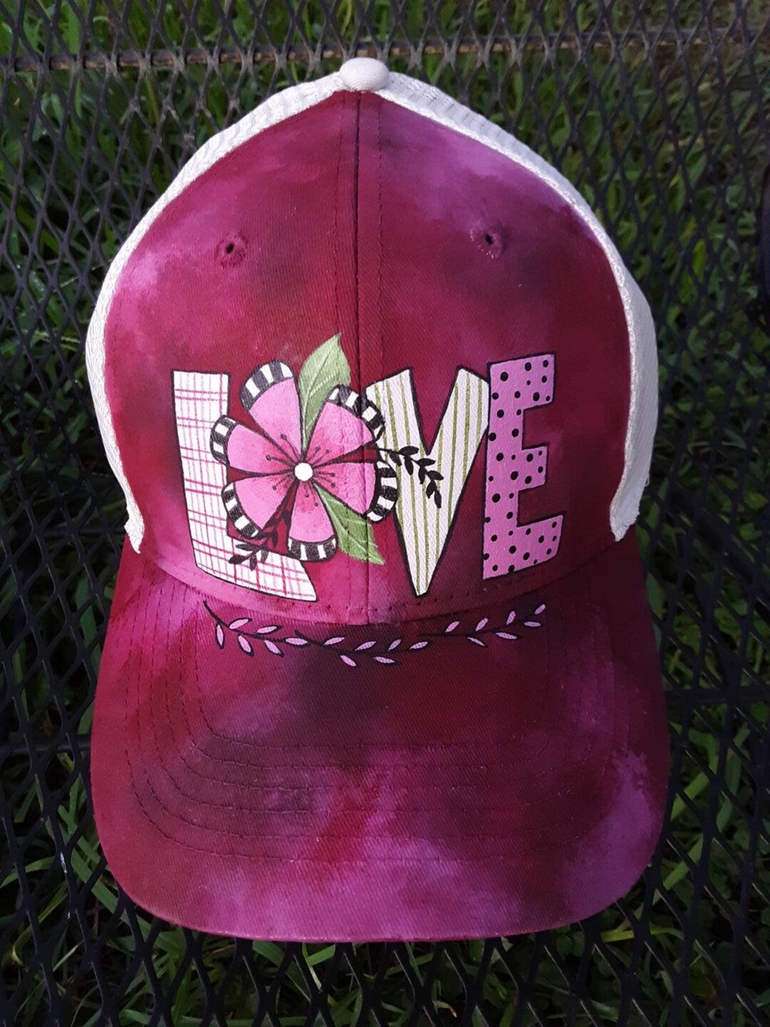 Love Trucker Ball Cap, Hand Painted Cap, Beautiful Baseball Cap, One of ...