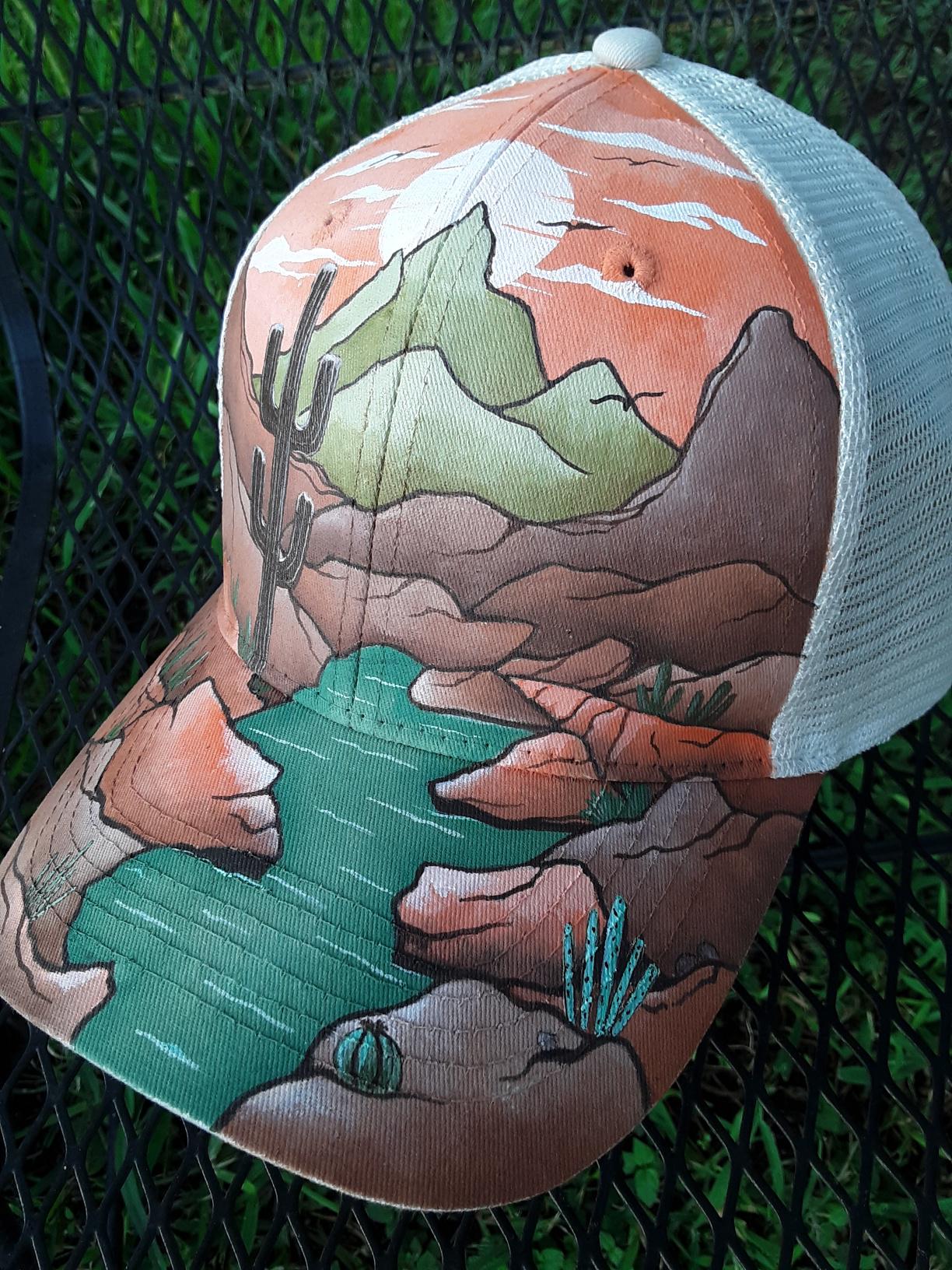 Desert Time Trucker Cap, Southwest Ball Cap, Desert Adventure Cap, Hand ...