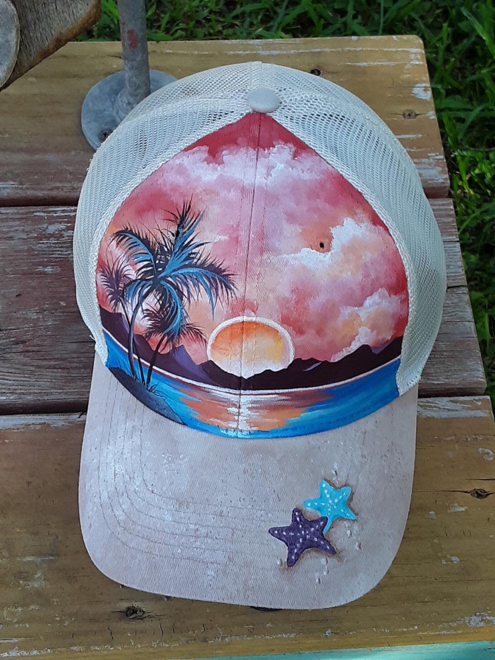 Sunny Days Trucker Ball Cap, Hand Painted Cap, Baseball Cap, One of a ...