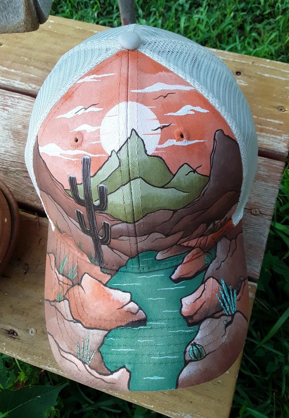 Desert Time Trucker Cap, Southwest Ball Cap, Desert Adventure Cap, Hand ...