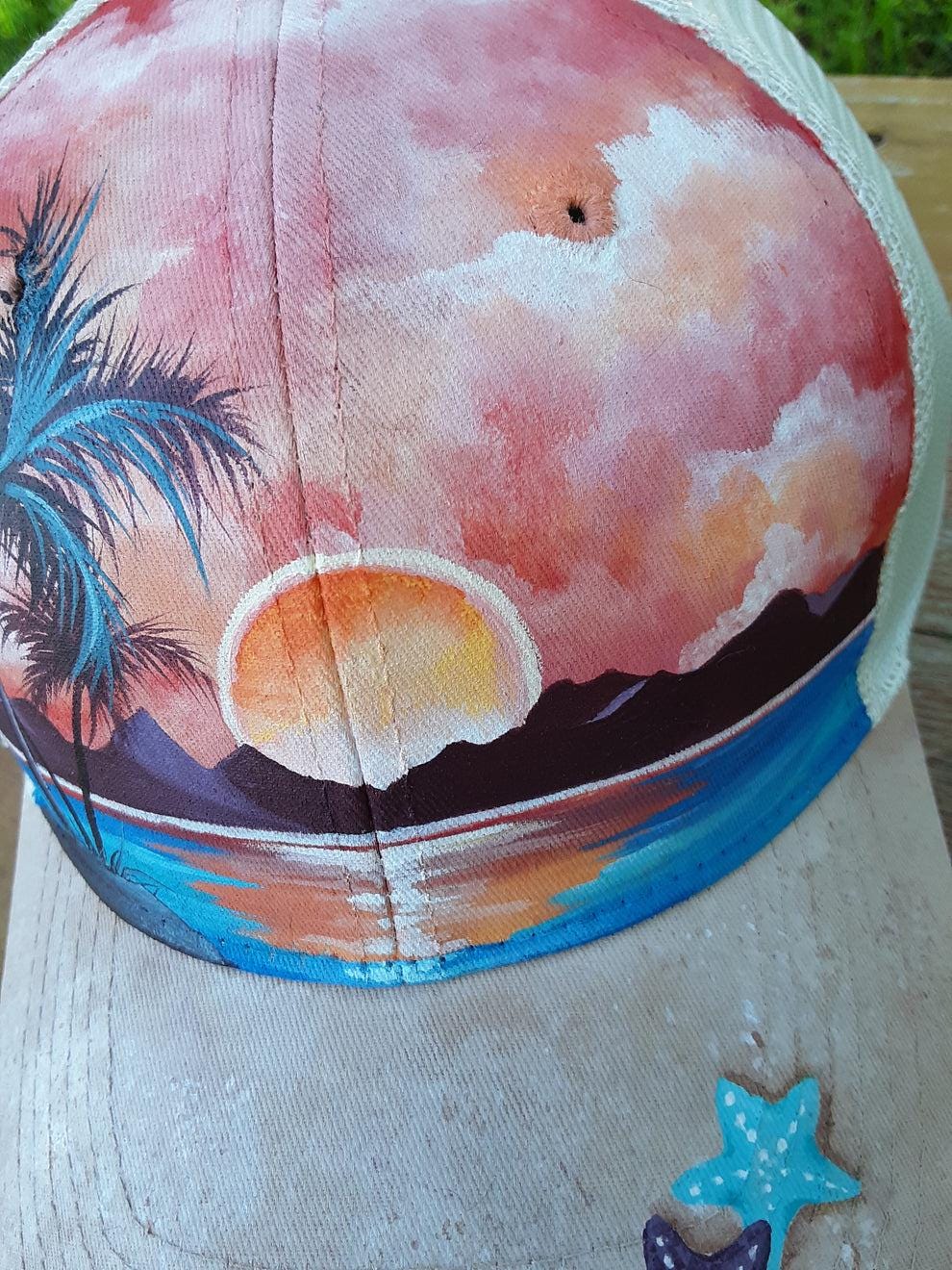 Sunny Days Trucker Ball Cap, Hand Painted Cap, Baseball Cap, One of a ...