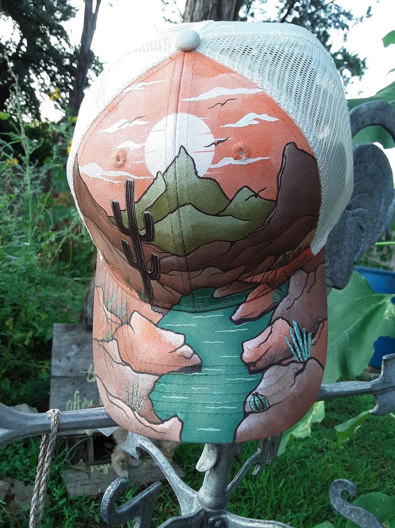 Desert Time Trucker Cap, Southwest Ball Cap, Desert Adventure Cap, Hand ...