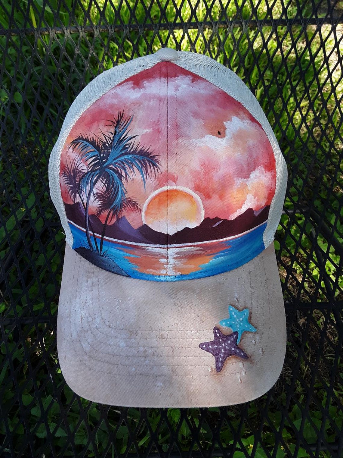 Sunny Days Trucker Ball Cap, Hand Painted Cap, Baseball Cap, One of a ...