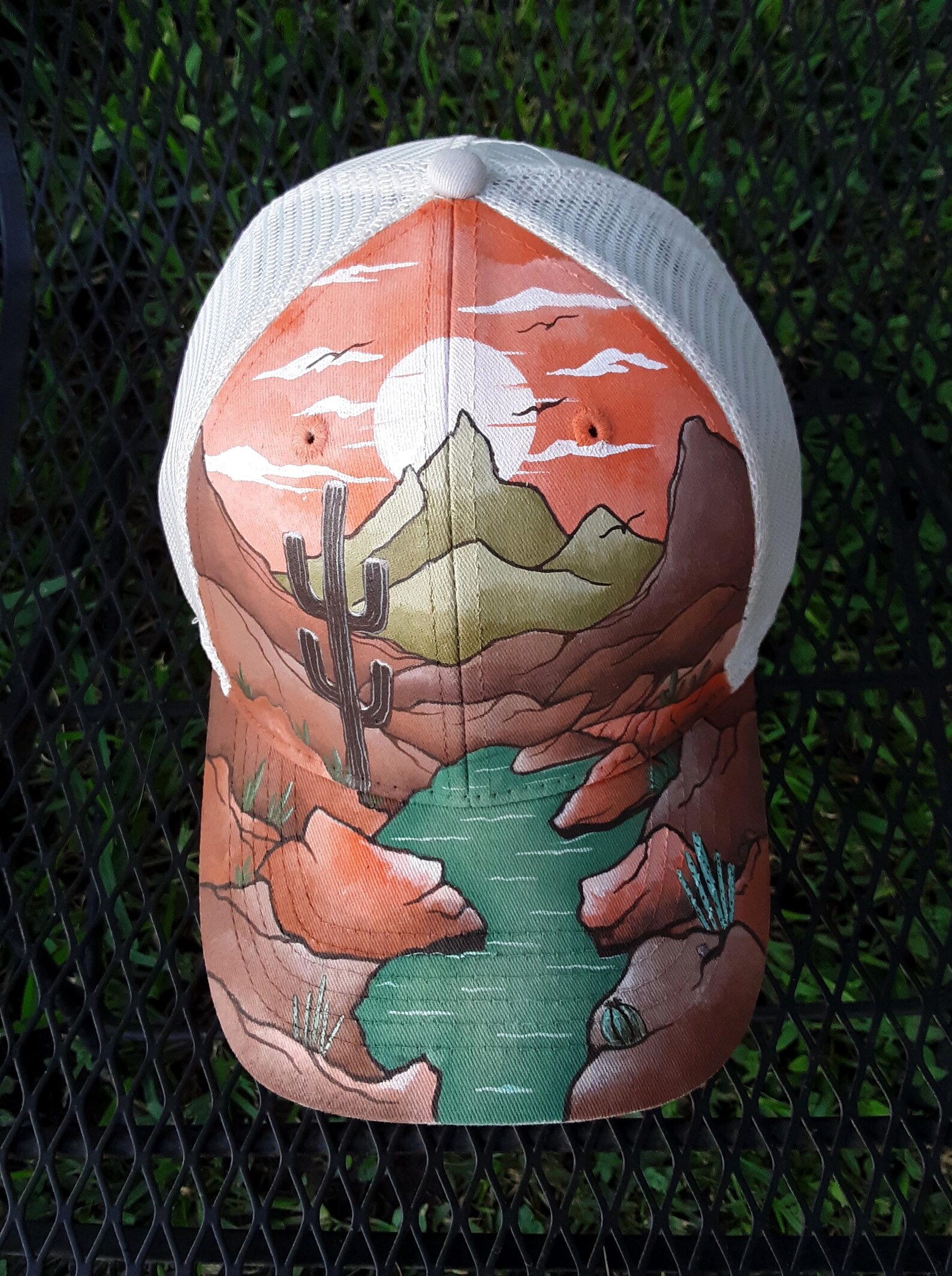 Desert Time Trucker Cap, Southwest Ball Cap, Desert Adventure Cap, Hand ...