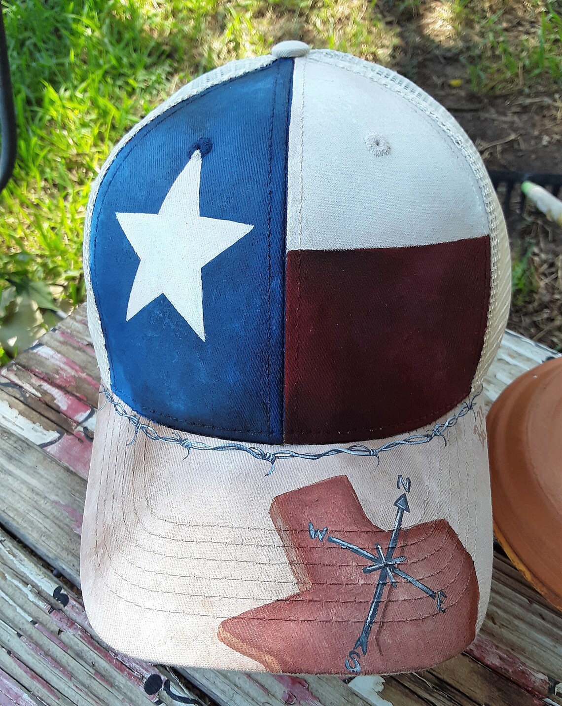 Texas Direction Trucker Cap, Adult Hand Painted Cap for Men or Women ...