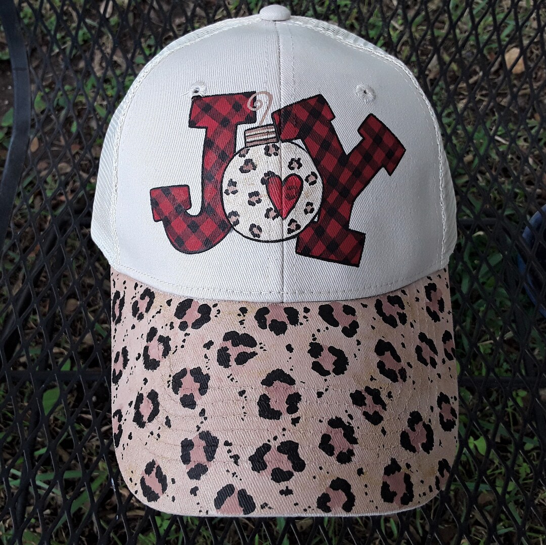 Joy Leopard Trucker Cap, Adult Christmas Hat, Leopard Cap, Christmas ...