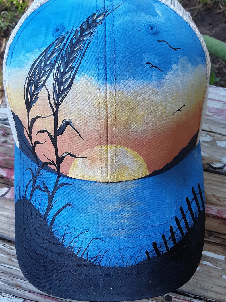 Sunset Trucker Cap, Adult Hand Painted Caps for Men or Women, Art ...