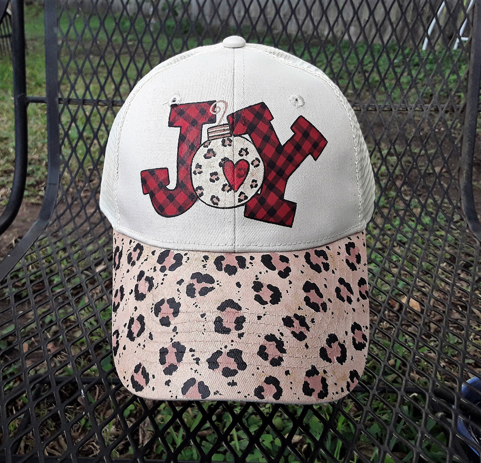 Joy Leopard Trucker Cap, Adult Christmas Hat, Leopard Cap, Christmas ...