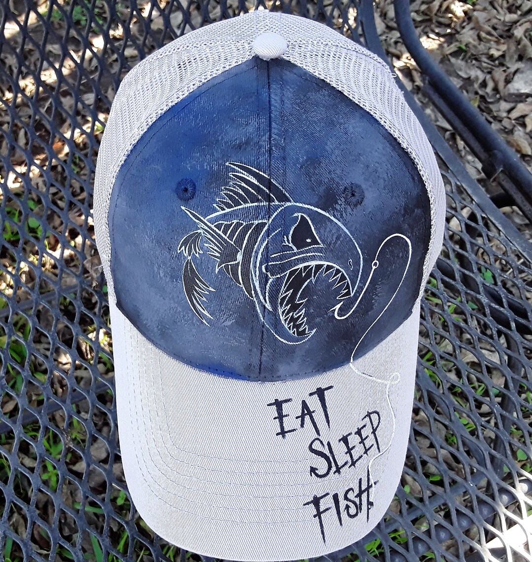 Fish Trucker Cap, Adult Angry Fish Trucker Cap, Art Cap, Eat Sleep Fish ...