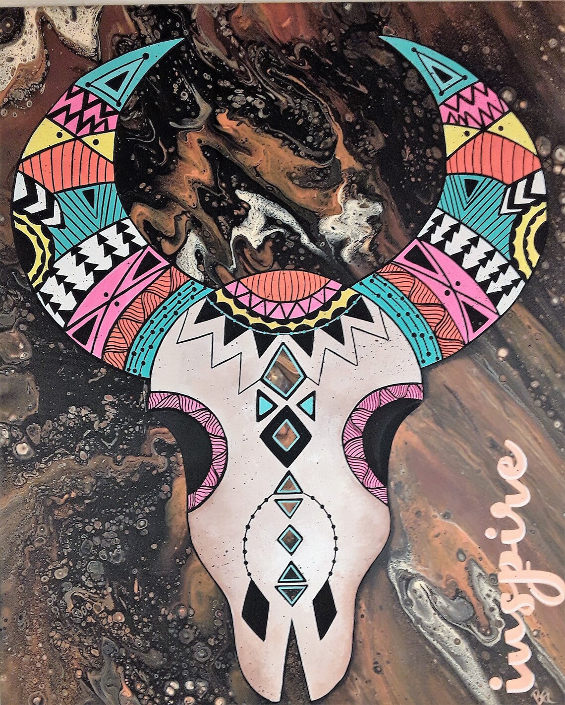 Bull Skull Original Painting 16 X 20 Canvas, Western Decor, Navajo ...