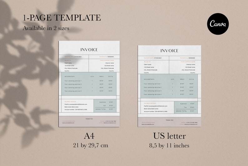 INVOICE TEMPLATE Small Business | Printable Invoice | Receipt Template ...