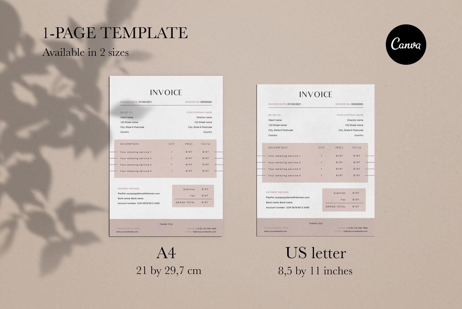 MADISON - Invoice Template CANVA | 1 Page | Printable Invoice ...