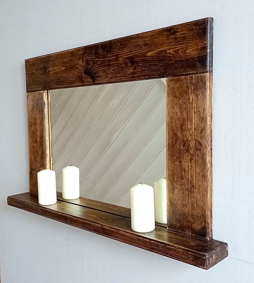 Rustic Style Mirror With Shelf, Farmhouse Mirror, Vintage Mirror ...