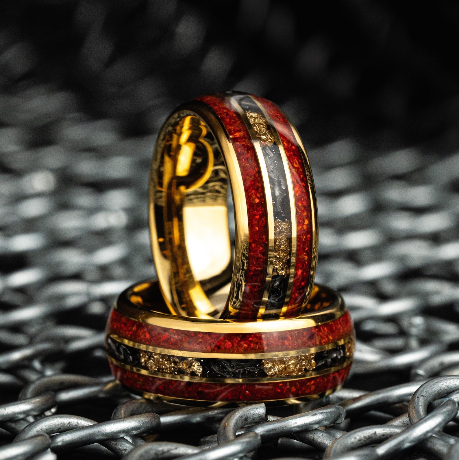 18K Gold Meteorite Wedding Band: Red Galaxy Opal Men's Ring - Etsy