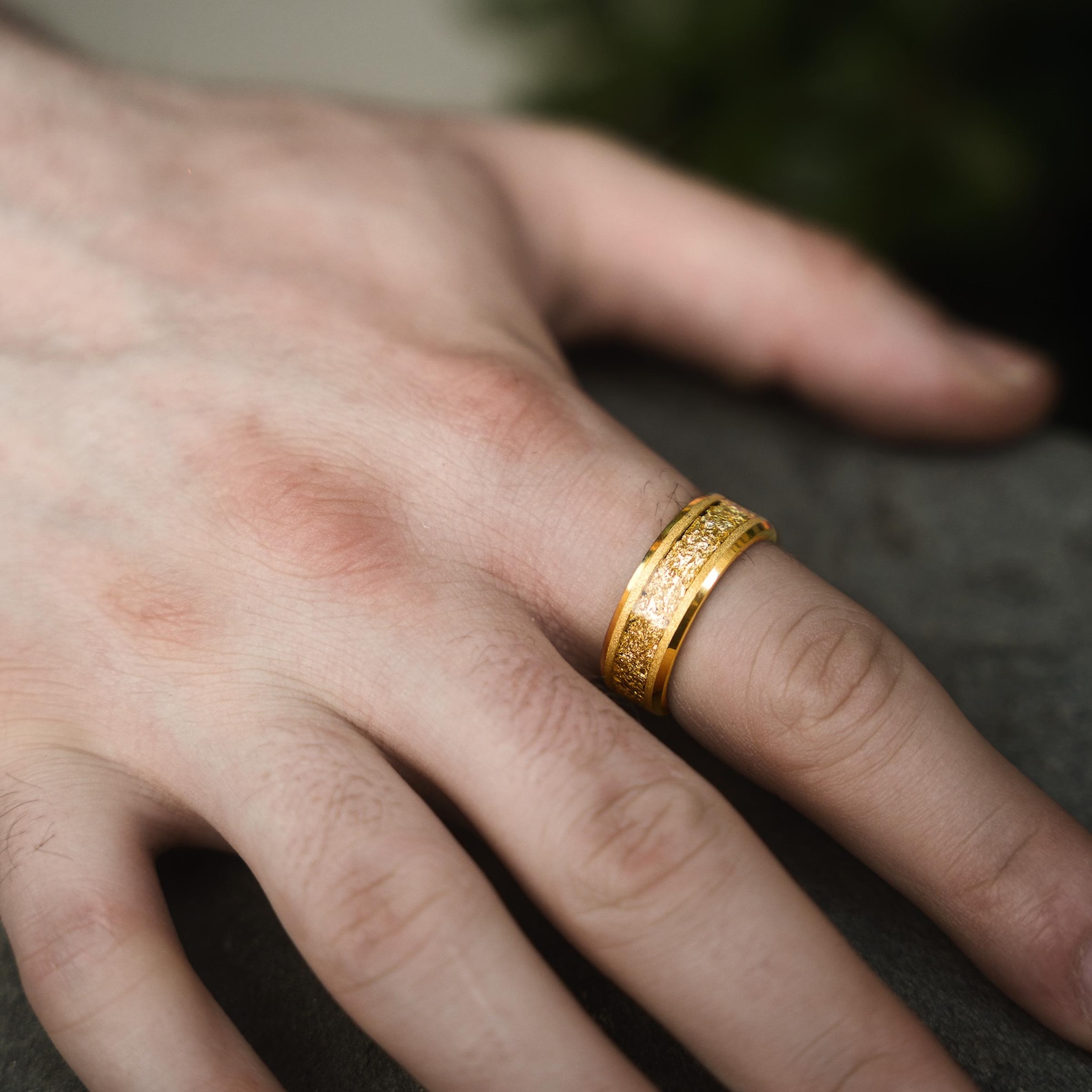 Gold 18K Men's Wedding Band, Luxury Gold Leaf Ring, Gold Filled Ring ...