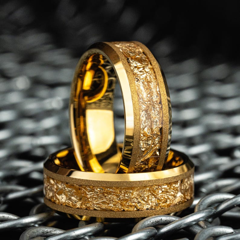 Gold 18K Men's Wedding Band, Luxury Gold Leaf Ring, Gold Filled Ring ...