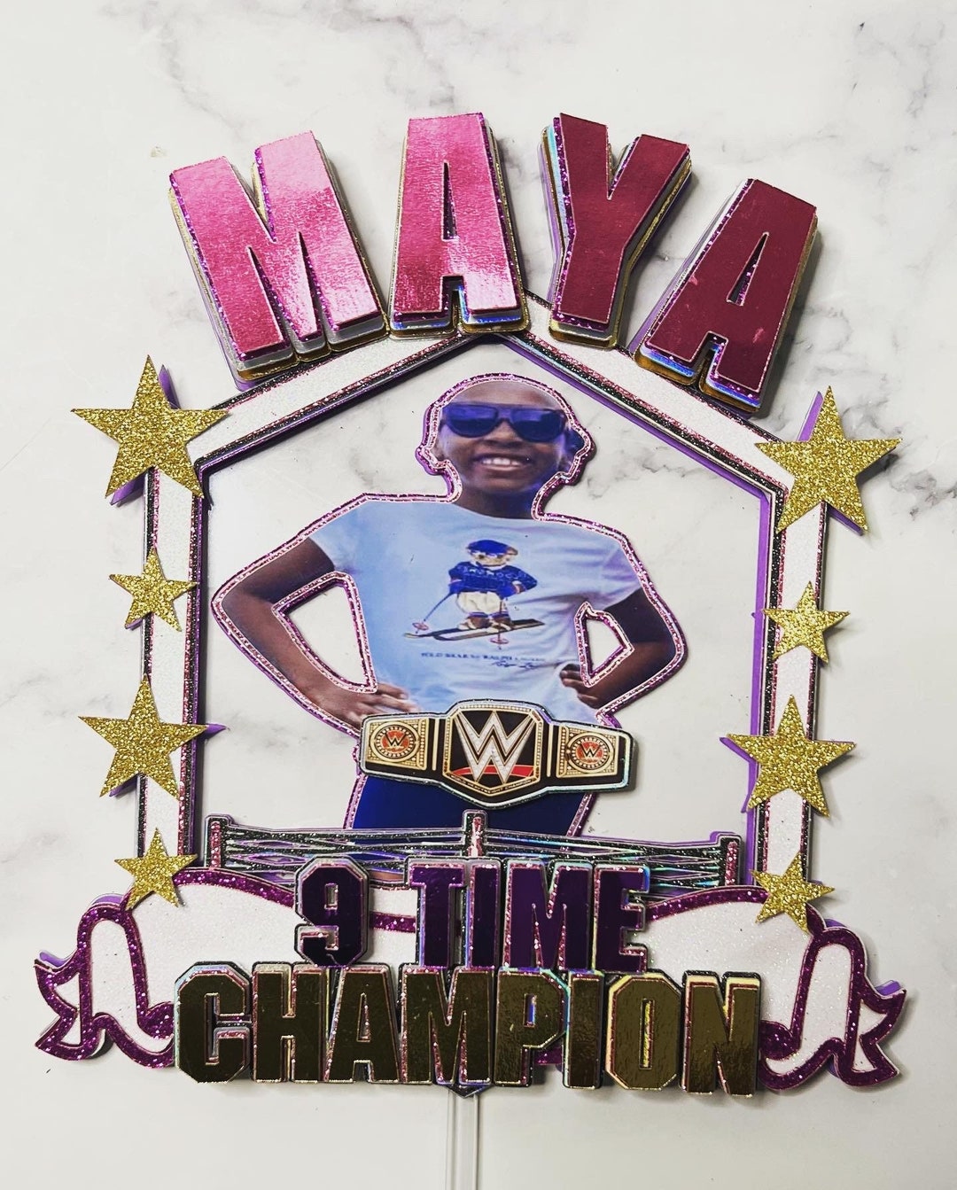 9 Time Champion 3D Photo Topper WWE Birthday Cake Topper Wrestling ...
