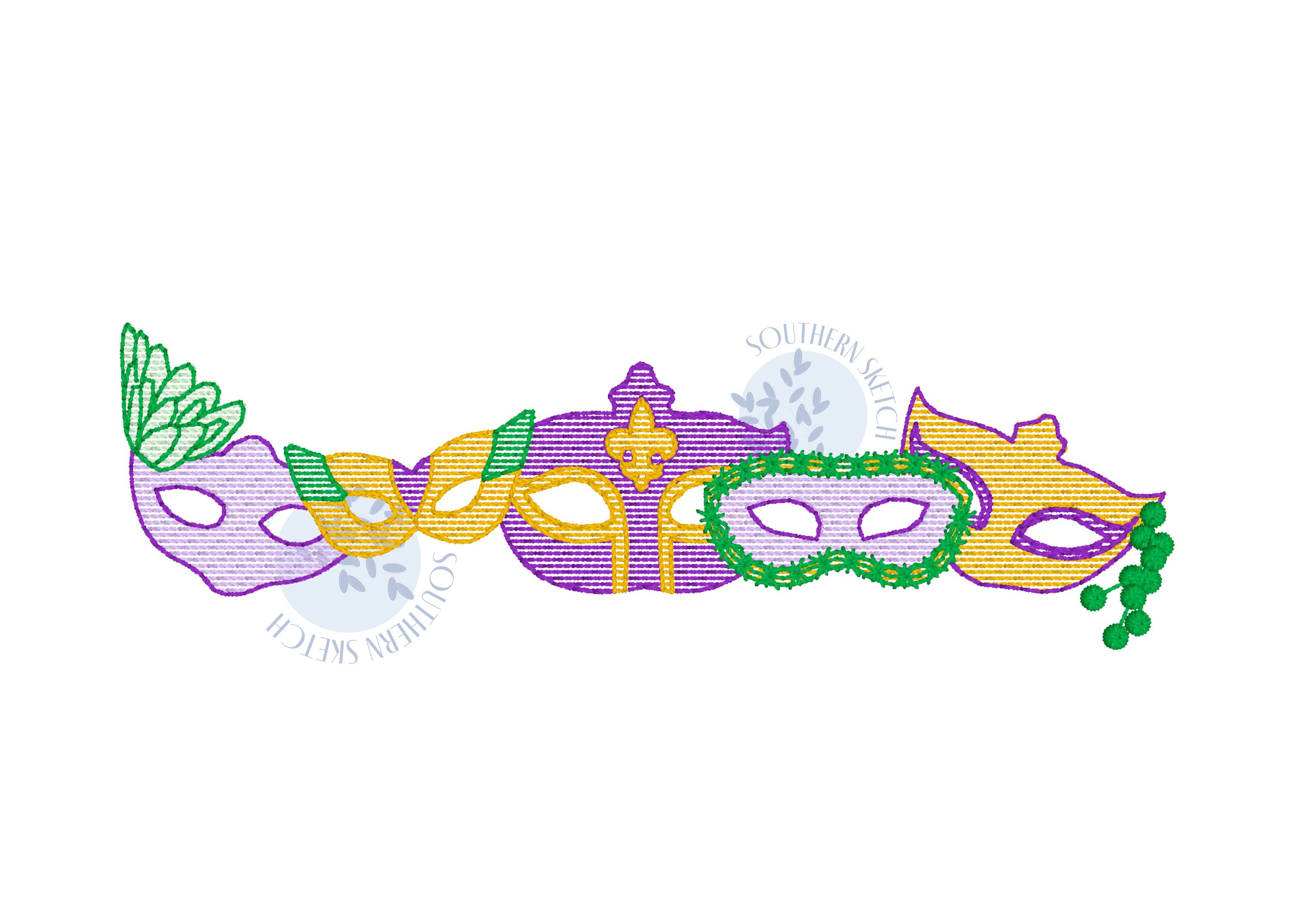 Mardi Gras Masks Beads Sketch Light Fill Machine Embroidery Design ...