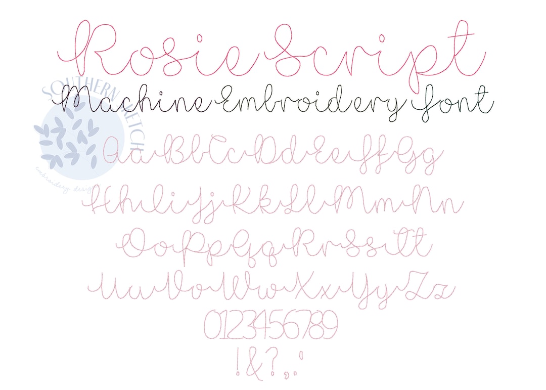 Rosie Script Machine Embroidery Font Bean Stitch Classic Cursive Style Floss Font + BX File .5 ...