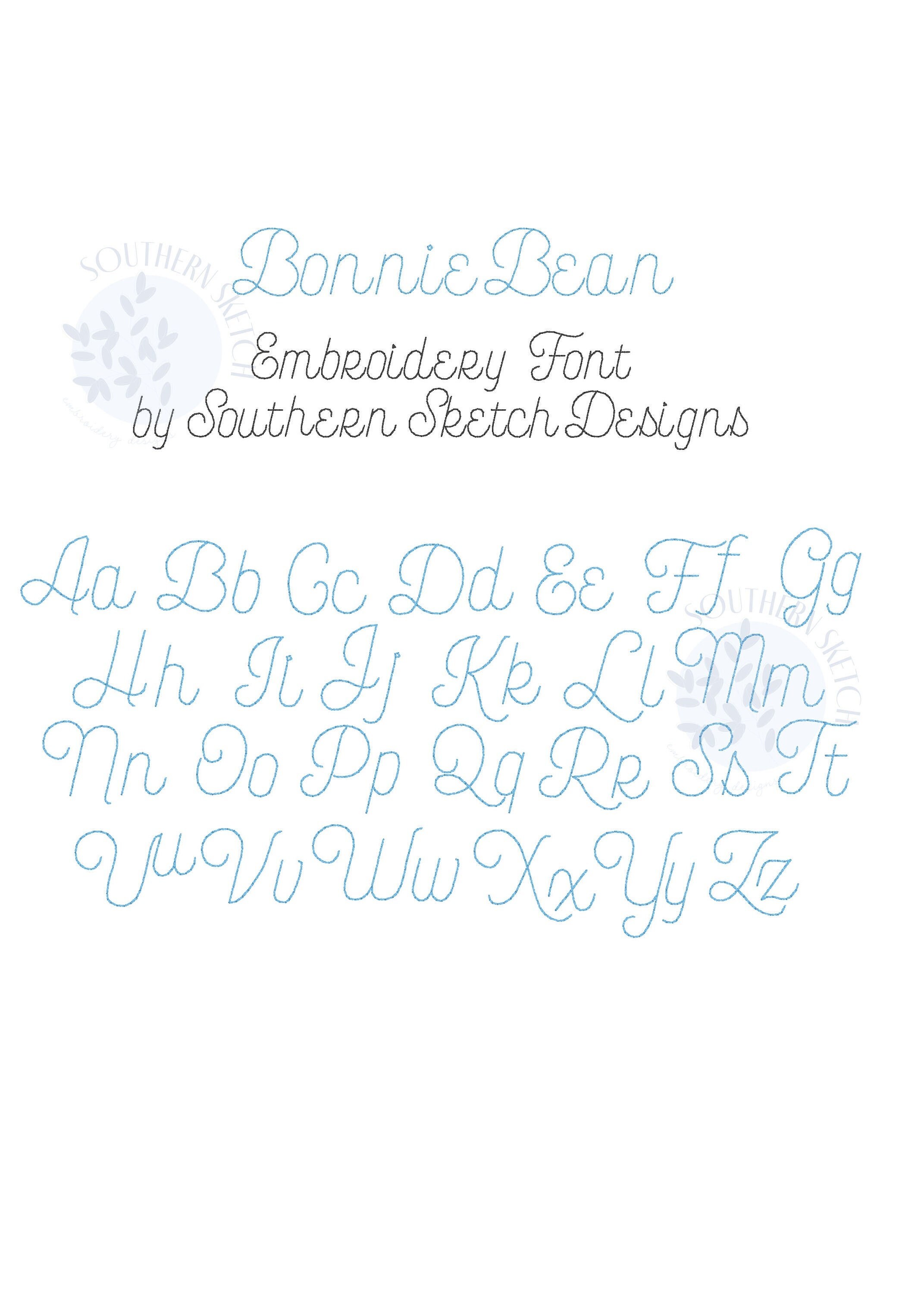 Bonnie Bean Cursive Style Floss Print Classic Machine Embroidery Bean ...