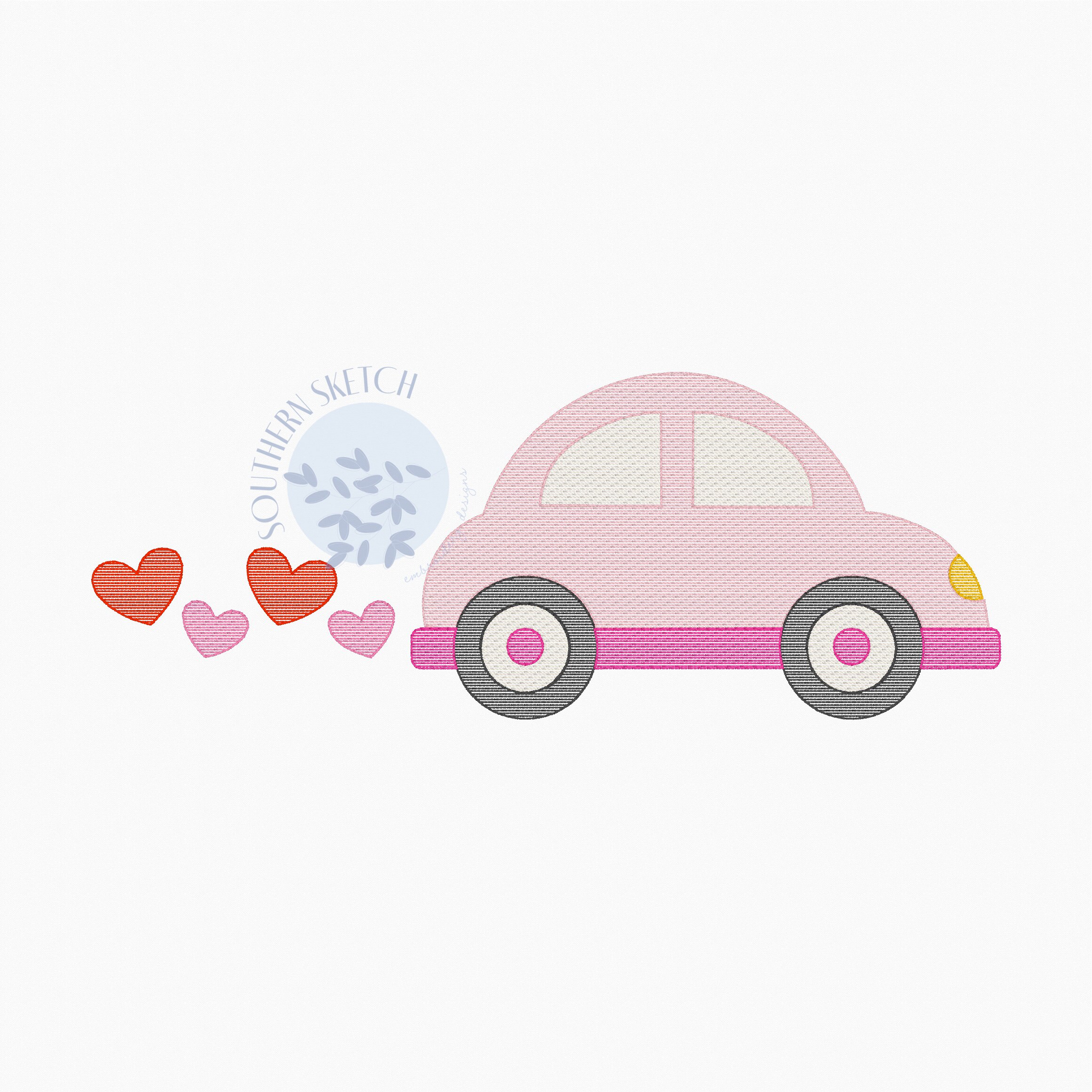 Valentine's Day Machine Embroidery Design Love Bug Car | Etsy