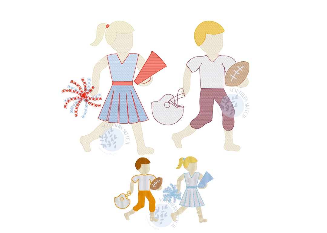Football Player Cheerleader Bundle Sketch Fill and Mini Fill Stitch ...