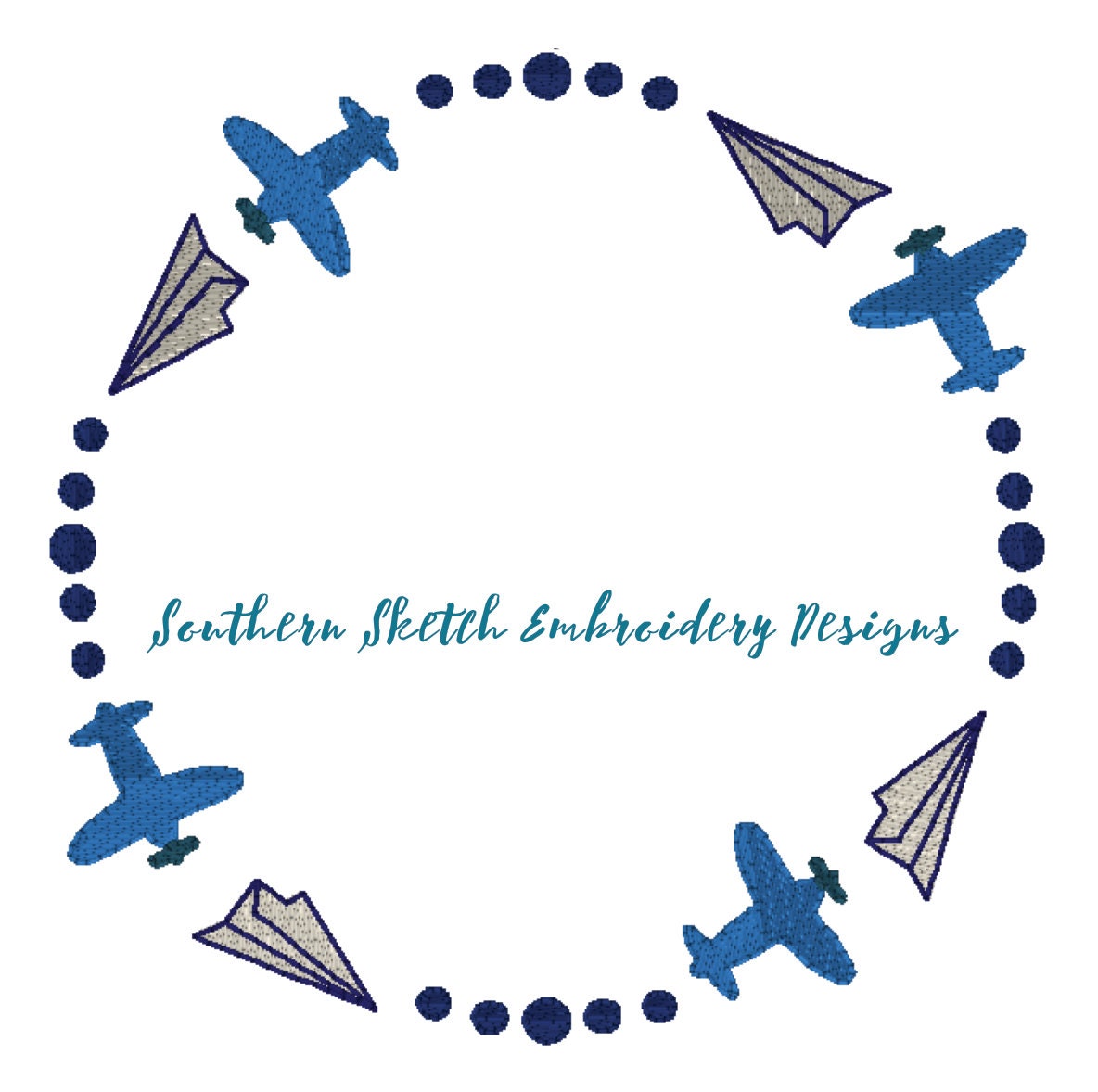 Airplane and Paper Airplane Fill Stitch Monogram Frame Planes | Etsy
