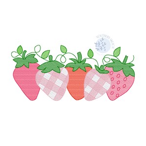 Gingham Strawberry Patch Vine Spring Summer Sketch Light Fill Machine ...