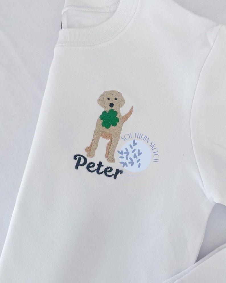 Mini Fill Stitch Shamrock Dog St. Patrick's Day Lab Puppy Holding a ...