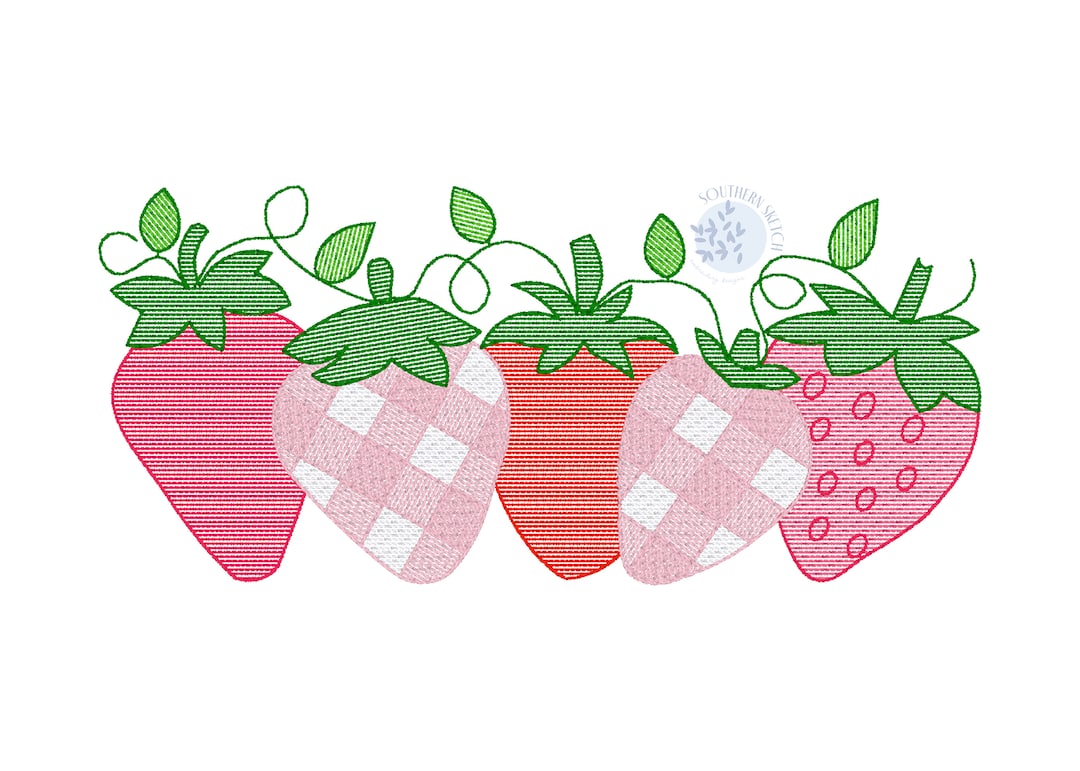 Gingham Strawberry Patch Vine Spring Summer Sketch Light Fill Machine ...