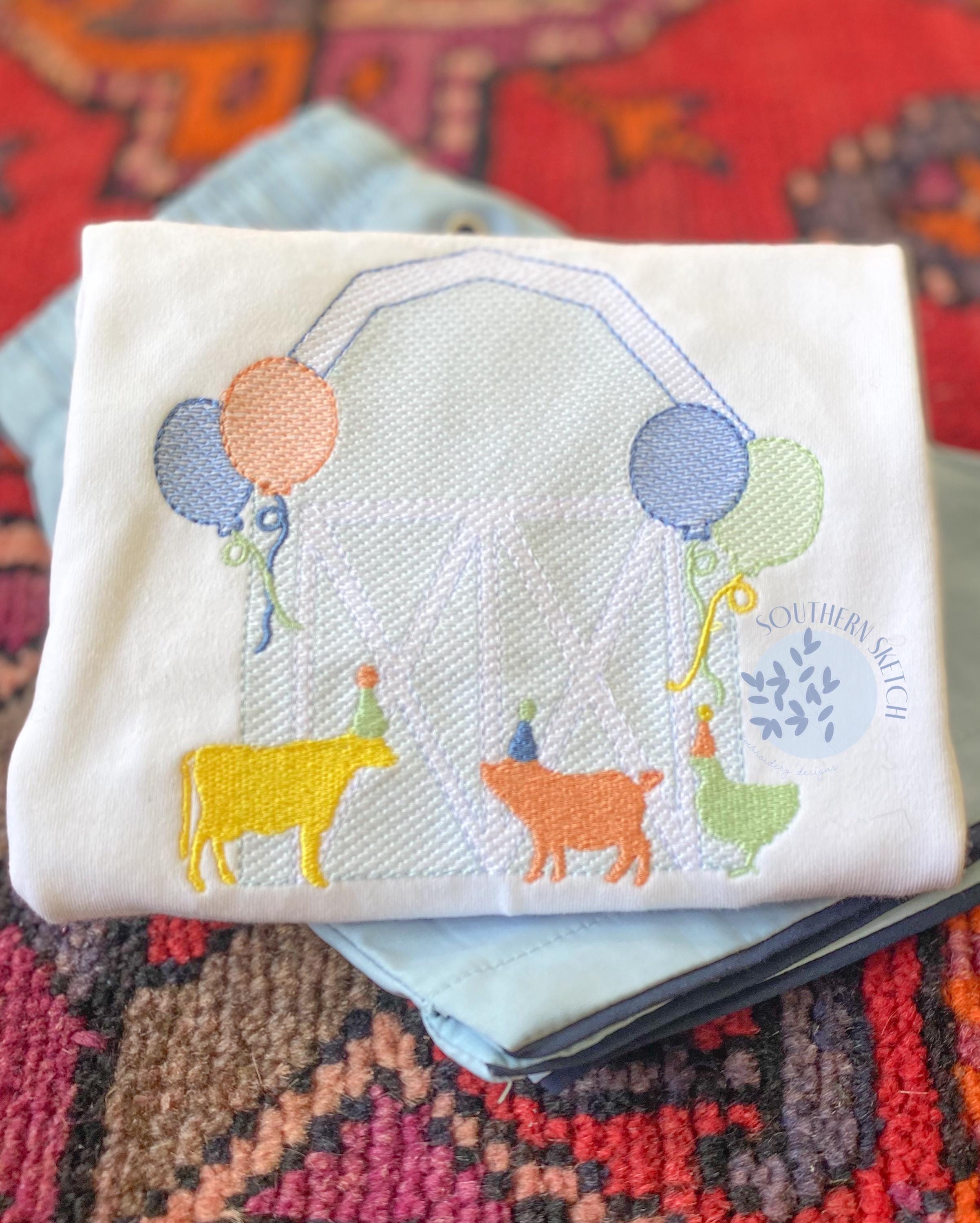Birthday Barn Farm Animals Balloons, Party Hat Sketch Fill Light Fill ...