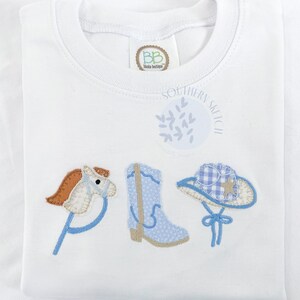 Applique Cowboy Trio Rodeo Hat, Boots, Toy Horse Stick Blanket E Stitch ...