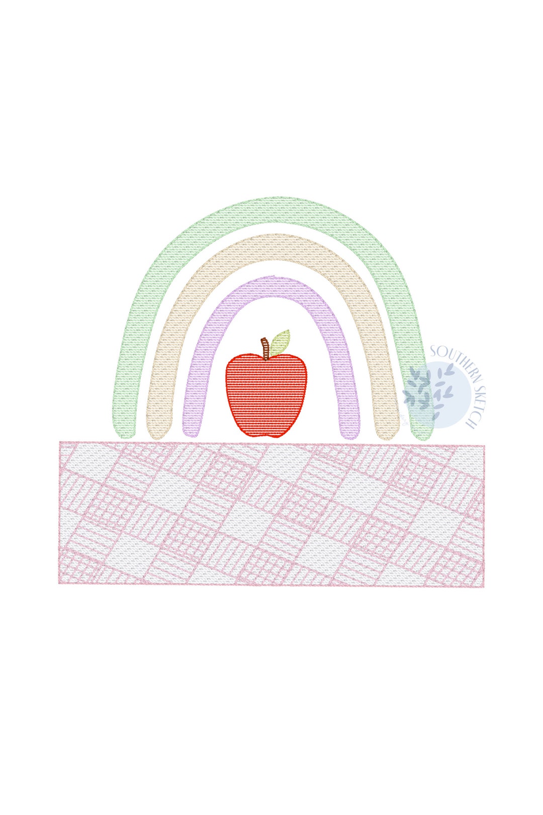 Apple Rainbow Gingham Name Tag Back to School Girl Sketch Light Fill ...