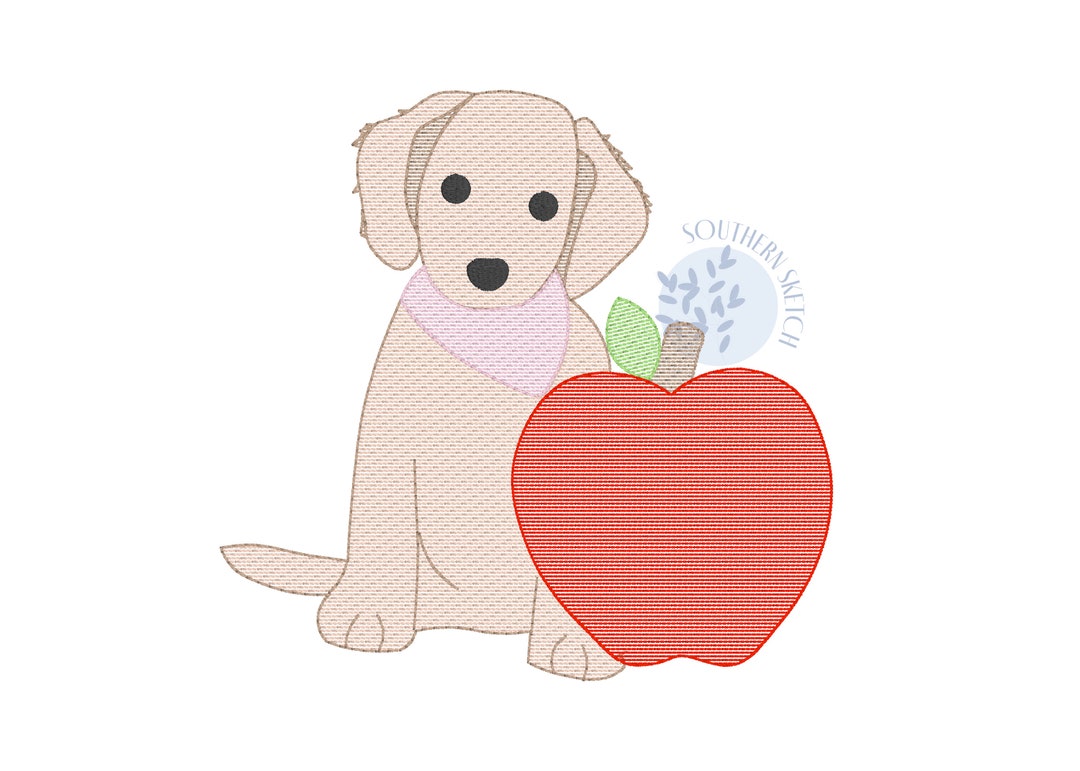 Back to School Puppy Apple Girl Boy Labradoodle Dog Lab Sketch Light ...