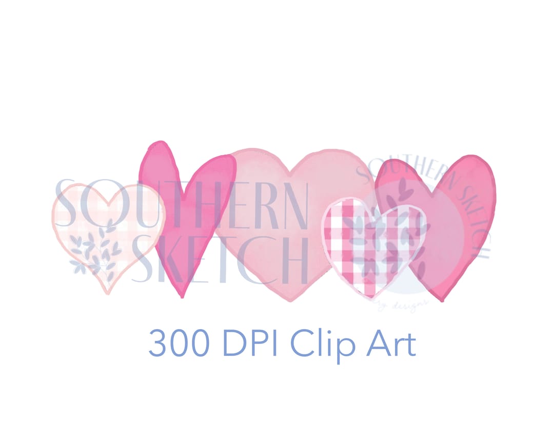 Pink Gingham Hearts Valentine's Day .png for Girl Digital Watercolor ...