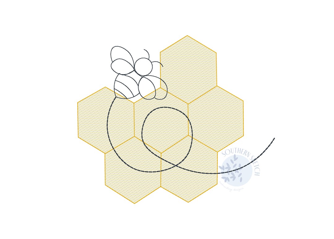 Bumble Bee Honey Comb Sketch Light Fill Bean Stitch Machine Embroidery ...