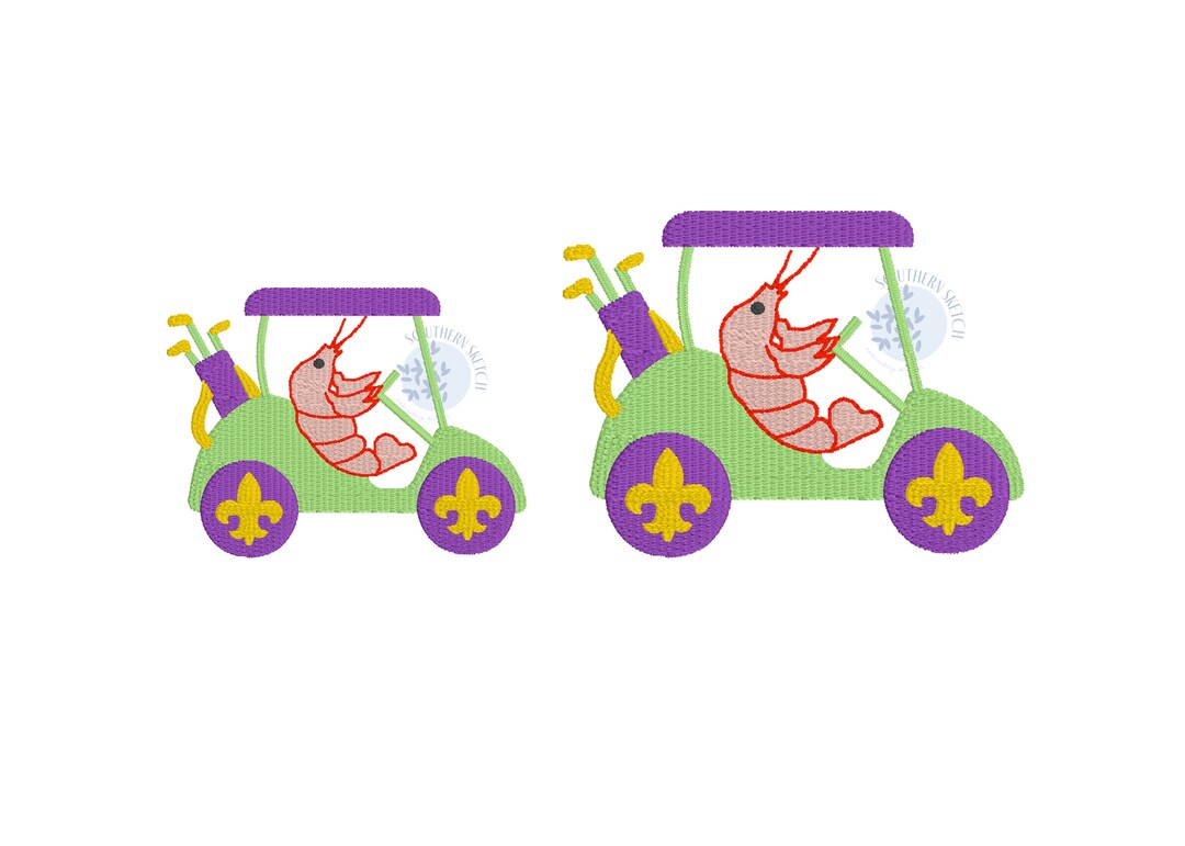 Mini Fill Stitch Mardi Gras Crawfish Golf Cart Machine Embroidery ...