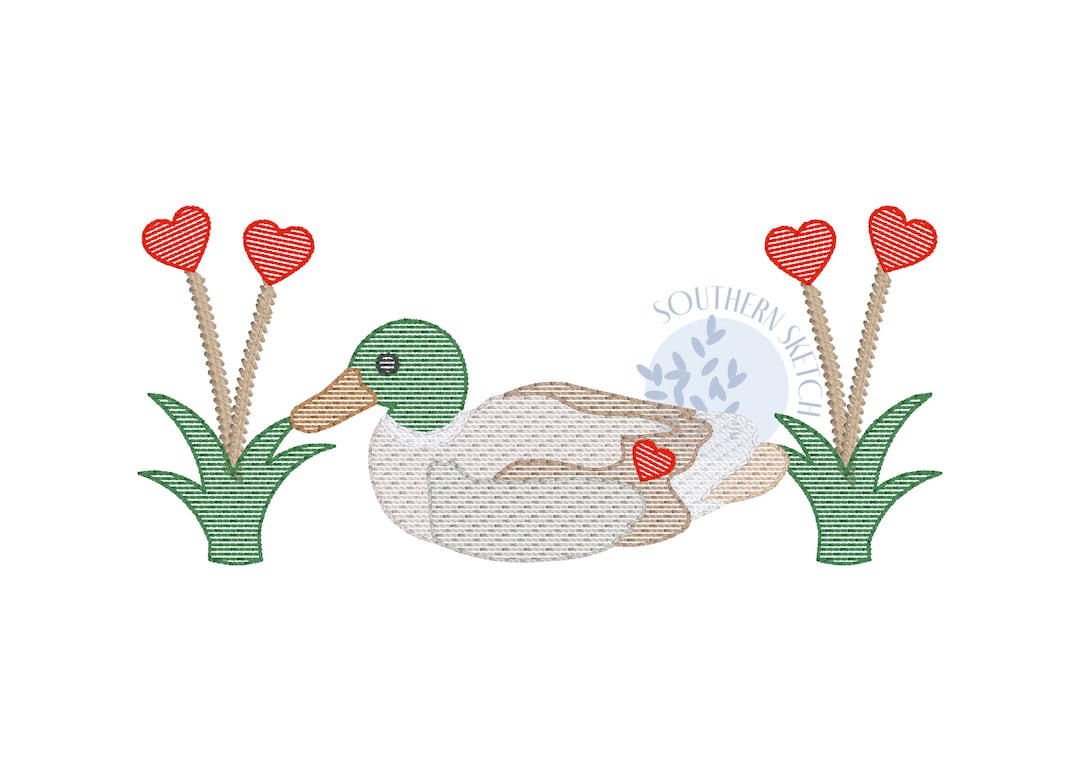 Heart Mallard Cattails Duck Hunting Valentine's Day Girl Boy Sketch ...