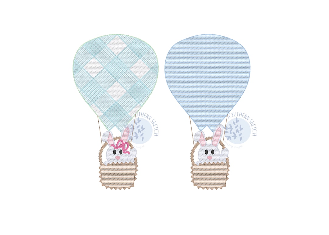 Gingham Easter Bunny Optional Bow Hot Air Balloon Spring Bunnies ...