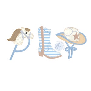 Applique Cowboy Trio Rodeo Hat, Boots, Toy Horse Stick Blanket E Stitch ...