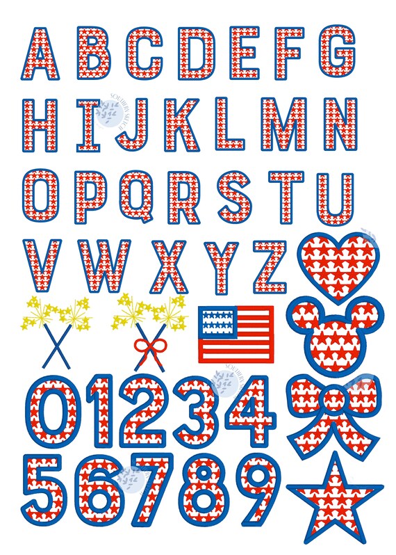 4th of July Star Bundle Alphabet Patriotic Letters A-Z Numbers - Etsy