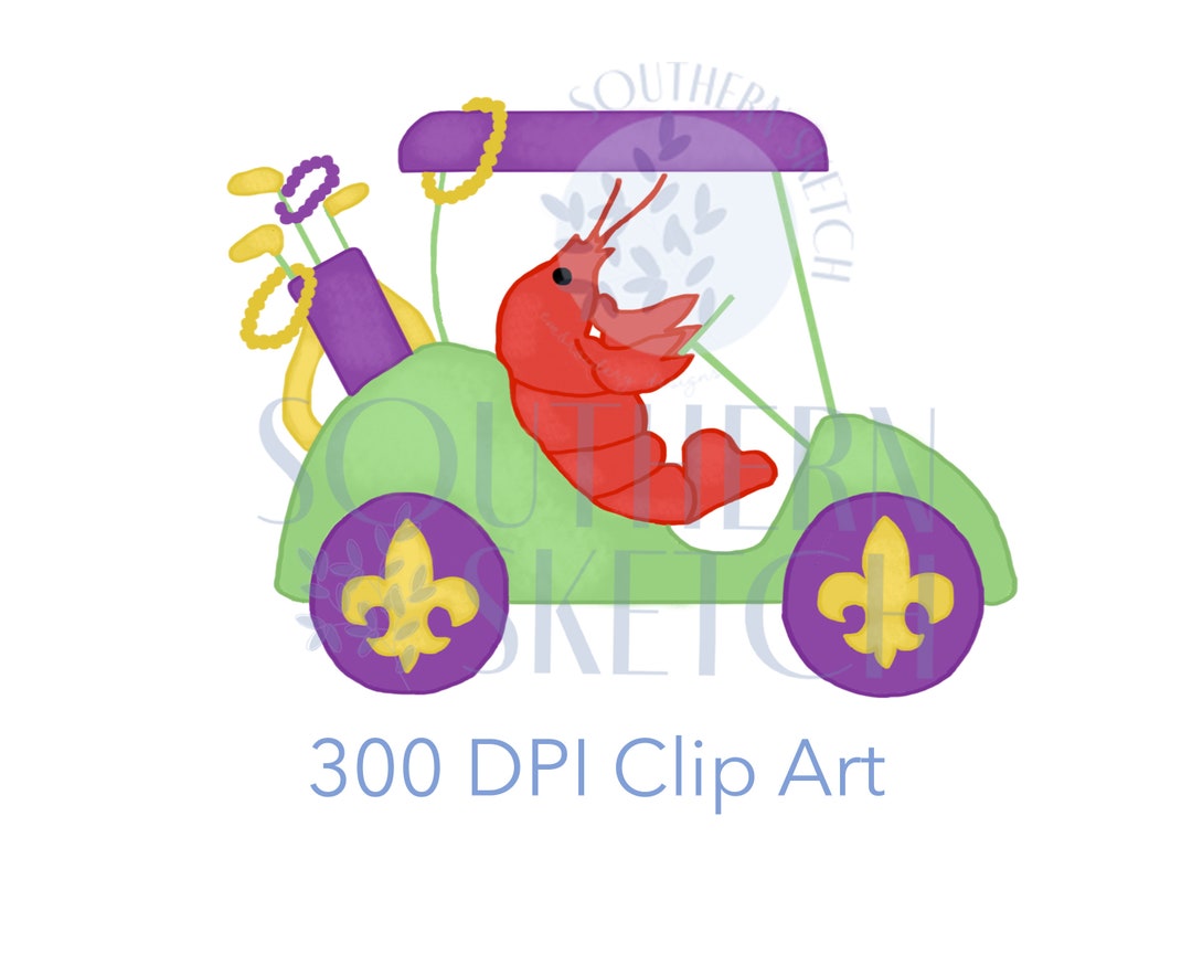 Mardi Gras Golf Cart Crawfish Beads Clipart Instant Digital Download ...
