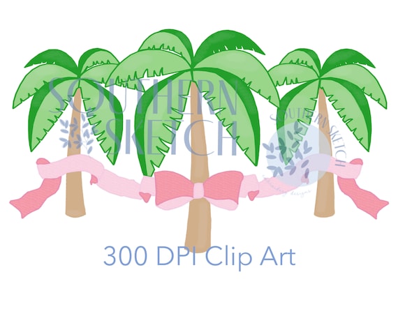Palm Tree Bow Trio Instant Digital Download Watercolor PNG - Etsy