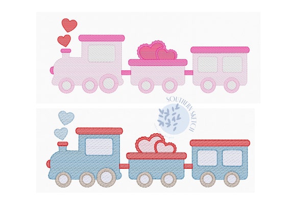 Valentine's Day Heart Train Sketch Fill Light Fill Quick | Etsy
