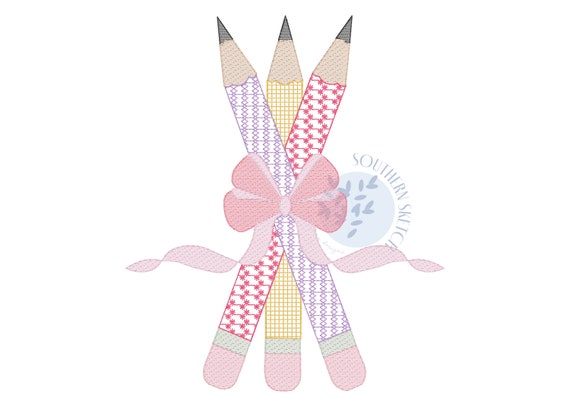 Back to School Bow Pencils Motif Sketch Fill Light Fill Quick - Etsy